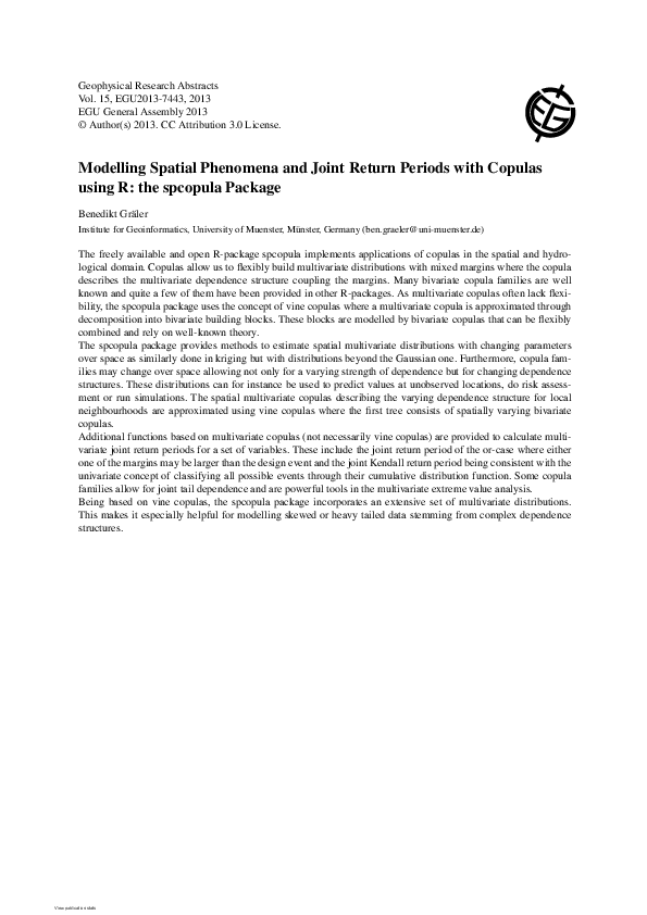 (PDF) Modelling Spatial Phenomena and Joint Return Periods with Copulas using R: the spcopula ...