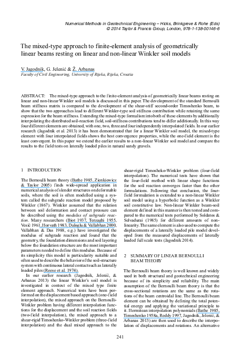 (PDF) The mixed-type approach to finite-element analysis of geometrically linear beams resting ...