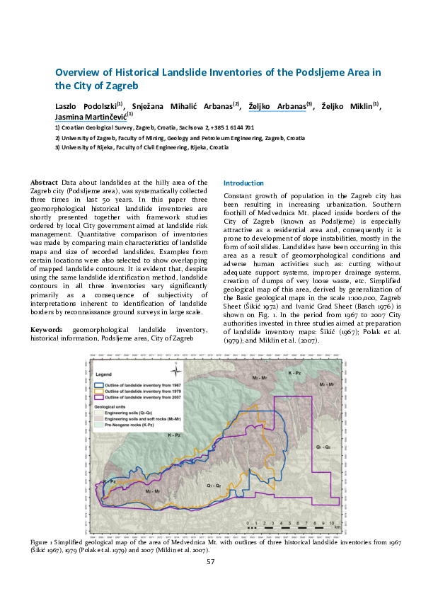 (PDF) Overview of historical landslide inventories in the Podsljeme Area, Zagreb