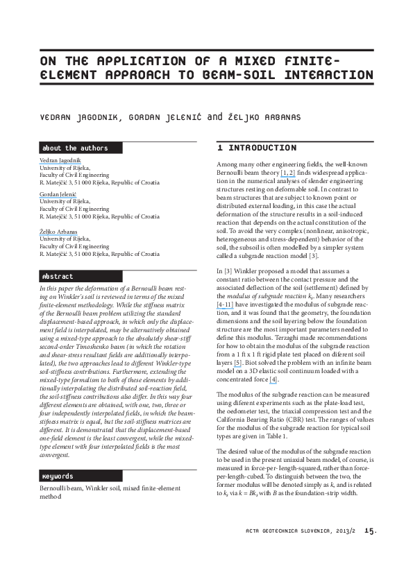 (PDF) On application of mixed finite element approach to beam soil ...