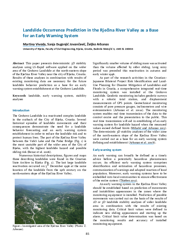 (PDF) Landslide occurrence prediction in the Rječina River Valley as a base for an early warning ...