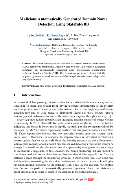 Pdf Malicious Automatically Generated Domain Name Detection Using