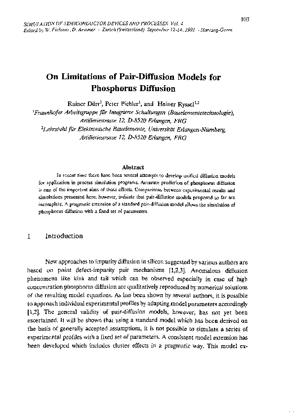 (PDF) On Limitations of Pair-Diffusion Models for Phosphorus Diffusion | Peter Pichler ...