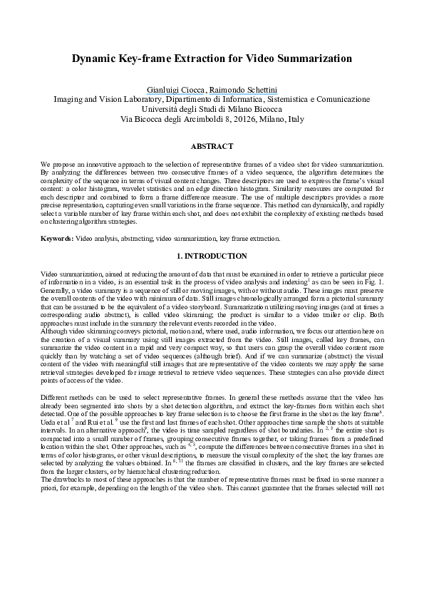 (PDF) Dynamic key-frame extraction for video summarization