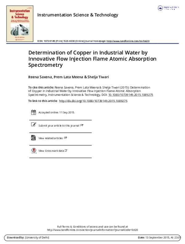 Pdf Determination Of Copper In Industrial Water By Innovative Flow Injection Flame Atomic