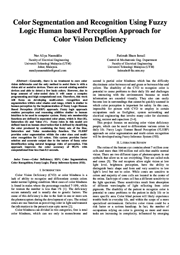 Pdf Color Segmentation And Recognition Using Fuzzy Logic Human Based Perception Approach For