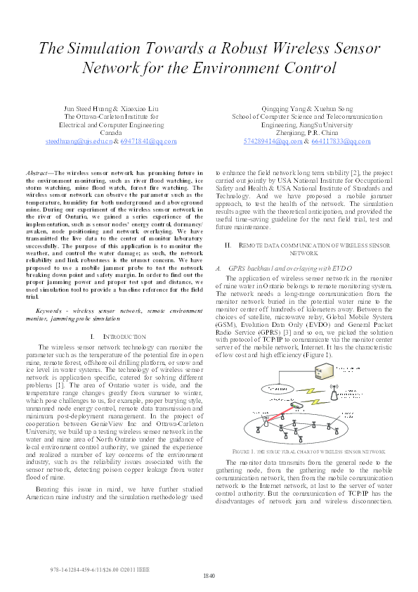 (PDF) The simulation towards a robust wireless sensor network for the ...