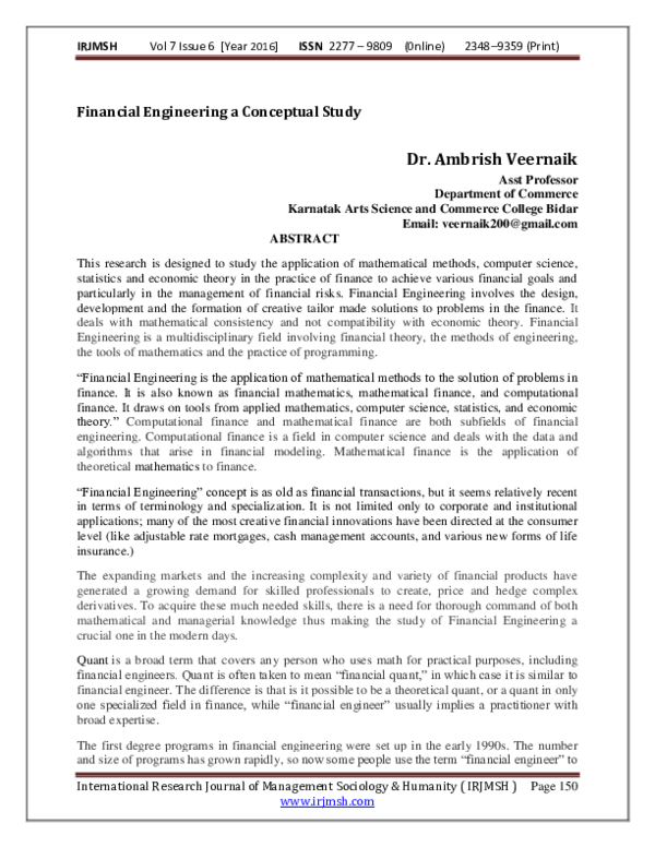 (PDF) Financial Engineering a Conceptual Study