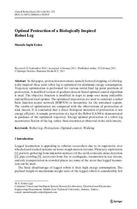 (PDF) Optimal Protraction of a Biologically Inspired Robot Leg