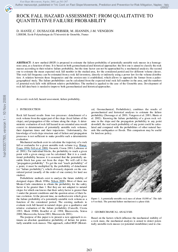 (PDF) Rock fall hazard assessment: from qualitative to quantitative failure probability
