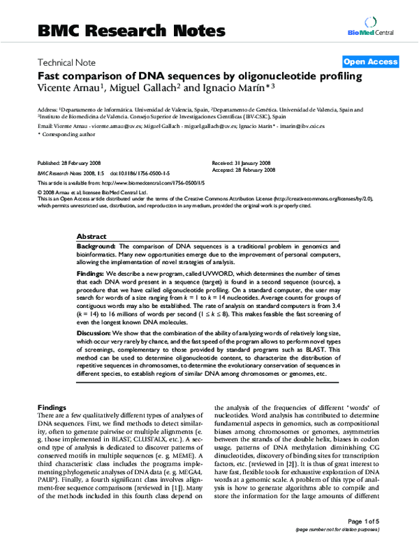 (PDF) Fast comparison of DNA sequences by oligonucleotide profiling