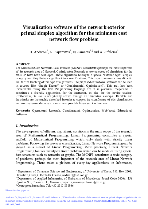 Pdf Visualization Software Of The Network Exterior Primal Simplex Algorithm For The Minimum