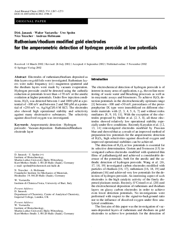 (PDF) Ruthenium/rhodium modified gold electrodes for the amperometric ...