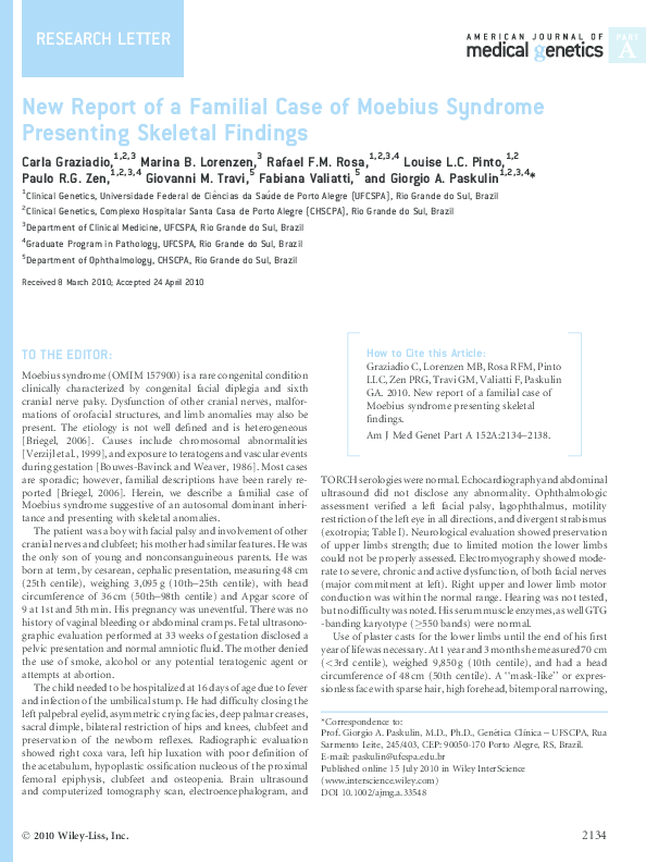 (PDF) New report of a familial case of Moebius syndrome presenting skeletal findings