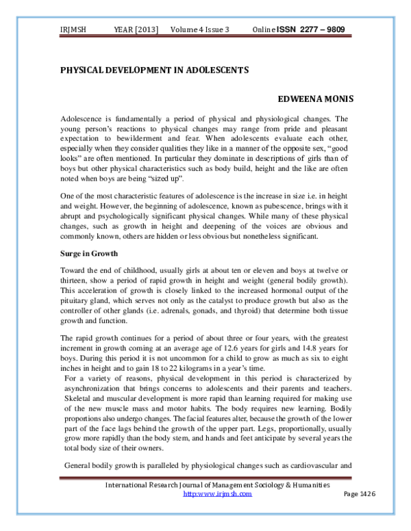 (PDF) PHYSICAL DEVELOPMENT IN ADOLESCENTS