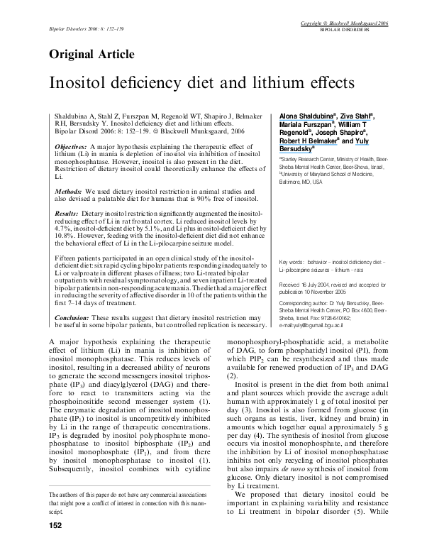 (PDF) Inositol deficiency diet and lithium effects | Yuly Bersudsky - Academia.edu