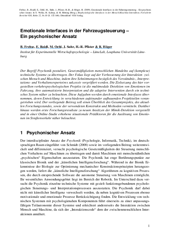 (PDF) Emotionale Interfaces in der Fahrzeugsteuerung-Ein psychonischer ...