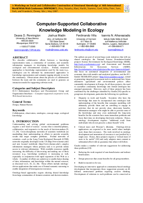 (PDF) Computer-Supported Collaborative Knowledge Modeling in Ecology