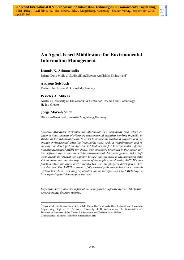 (PDF) An agent-based middleware for environmental information management