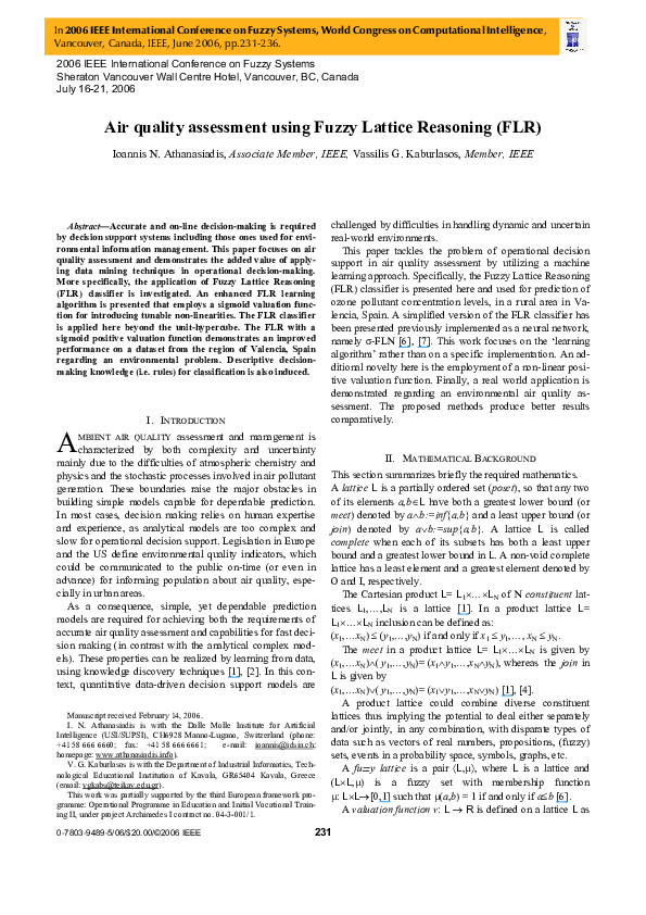 (PDF) Air quality assessment using Fuzzy Lattice Reasoning (FLR)