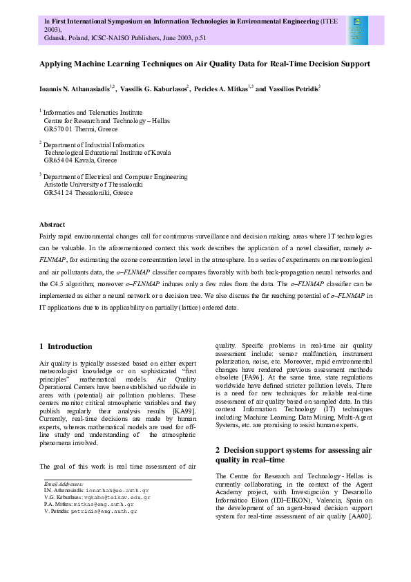 (PDF) Applying Machine Learning Techniques on Air Quality Data for Real-Time Decision Support