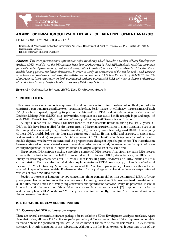 (PDF) An AMPL optimization software library for Data Envelopment Analysis