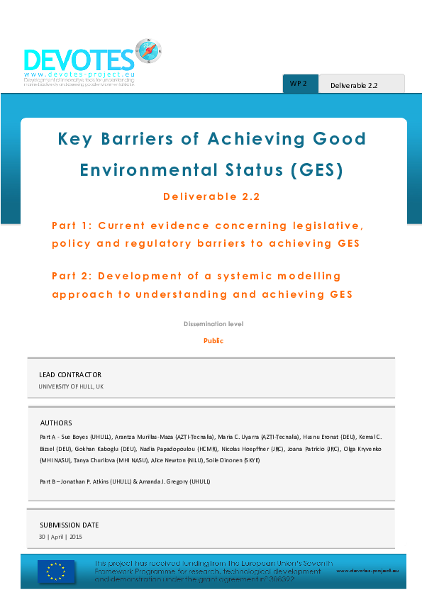(PDF) Key Barriers of Achieving Good Environmental Status (GES)