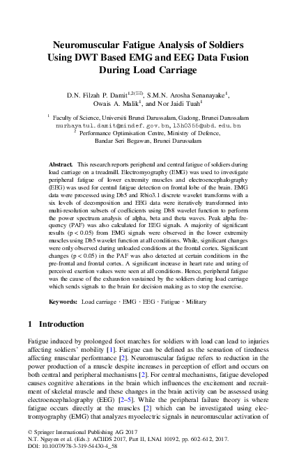 (PDF) Neuromuscular Fatigue Analysis of Soldiers Using DWT Based EMG and EEG Data Fusion During ...
