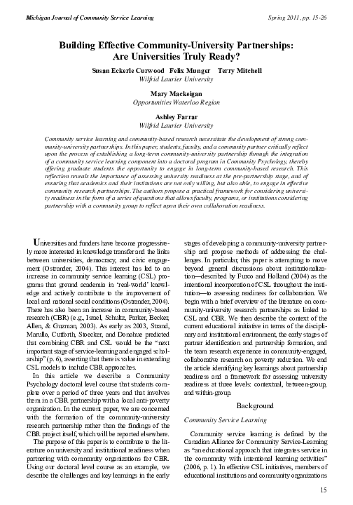 (PDF) Building Effective Community-University Partnerships: Are ...