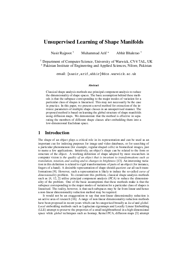 (PDF) Unsupervised Learning of Shape Manifolds