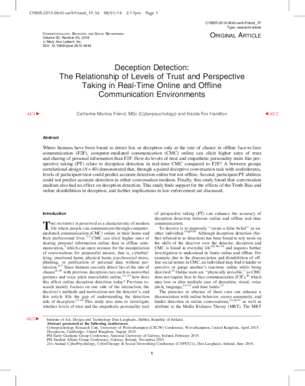 (PDF) Deception Detection: The Relationship of Levels of Trust and ...