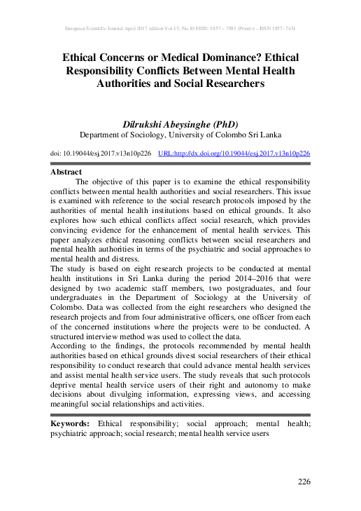 (PDF) Ethical Concerns or Medical Dominance? Ethical Responsibility ...