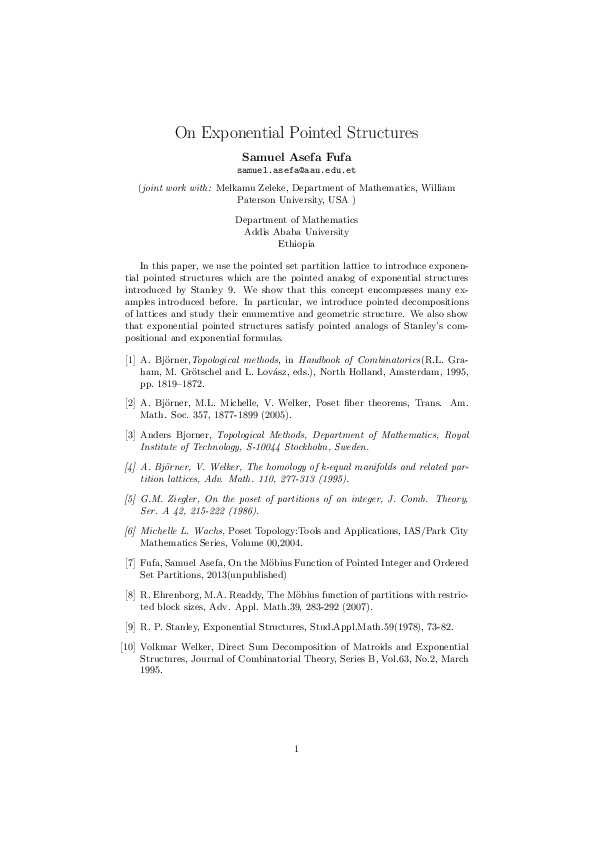 (PDF) On Exponential Pointed Structures | Fufa Samuel Asefa - Academia.edu