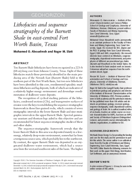 (PDF) Lithofacies and sequence stratigraphy of the Barnett Shale in east-central Fort Worth ...