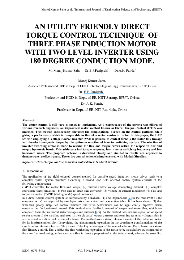 Pdf An Utility Friendly Direct Torque Control Technique Of Three
