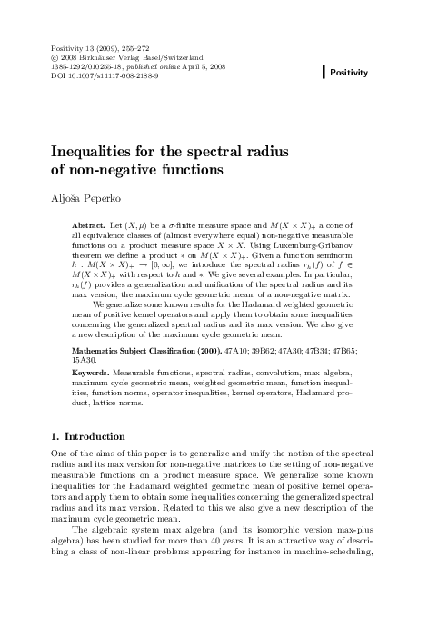 (PDF) Inequalities for the spectral radius of non-negative functions