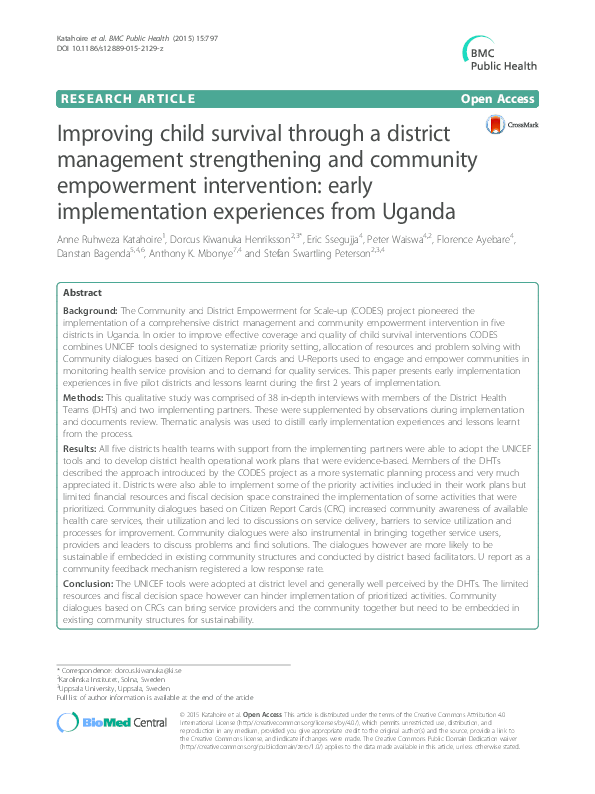 (PDF) Improving child survival through a district management ...
