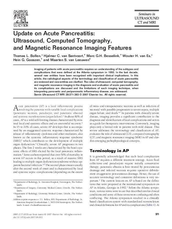 (PDF) Update on Acute Pancreatitis: Ultrasound, Computed Tomography ...