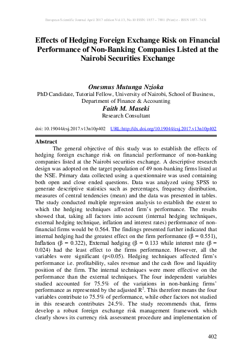 (PDF) Effects of Hedging Foreign Exchange Risk on Financial Performance ...