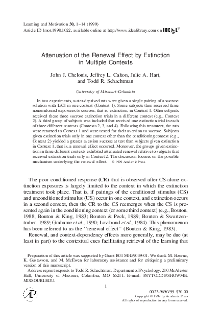 (PDF) Attenuation of the Renewal Effect by Extinction in Multiple Contexts