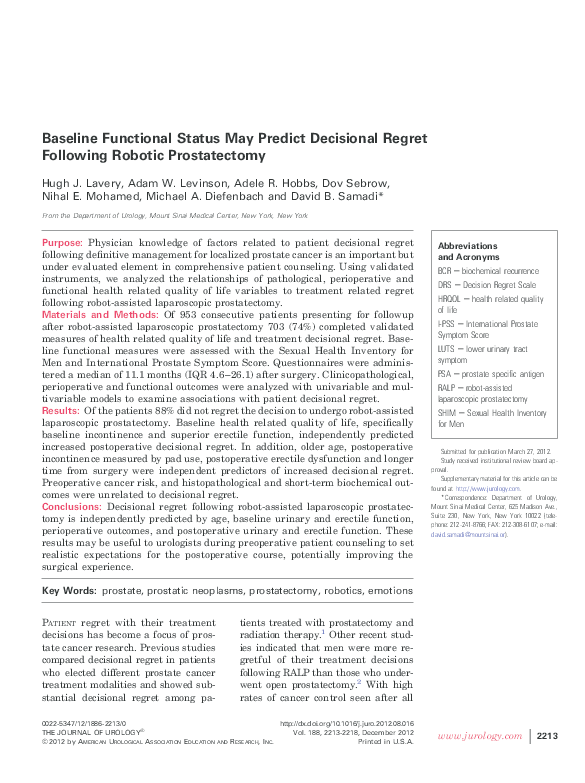 (PDF) Baseline Functional Status May Predict Decisional Regret ...