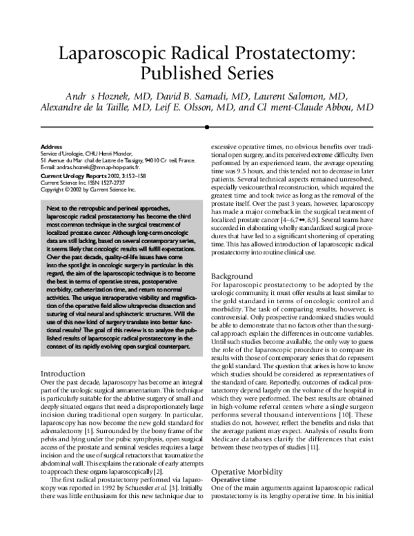 (PDF) Comparison of Early Oncologic Results of Laparoscopic Radical ...