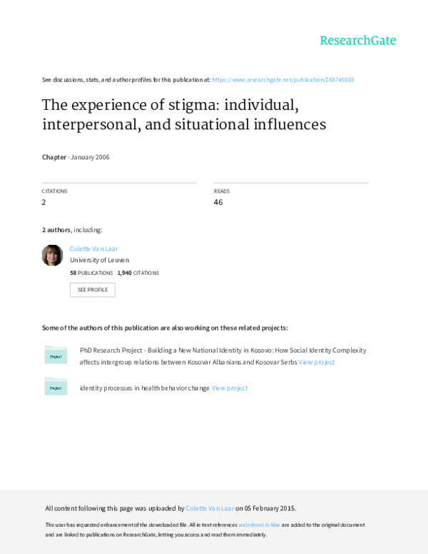 (PDF) The experience of stigma: Individual, interpersonal, and ...