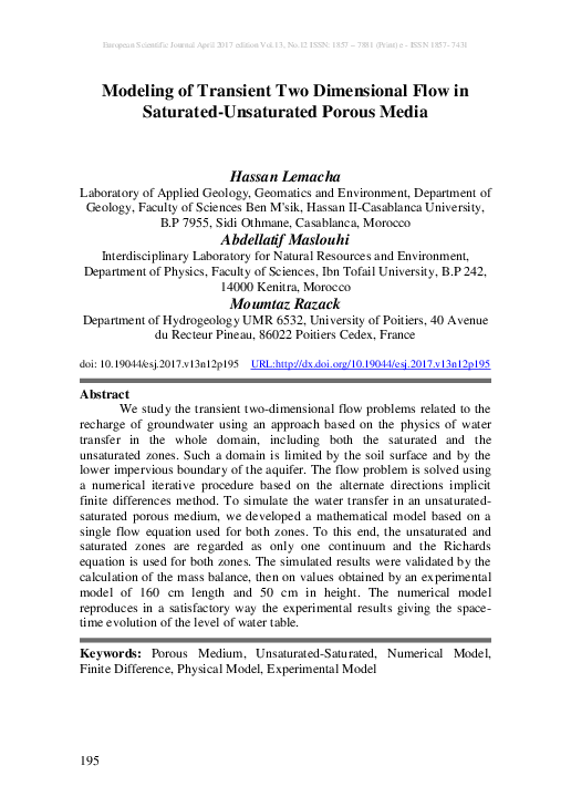 Pdf Modeling Of Transient Two Dimensional Flow In Saturated