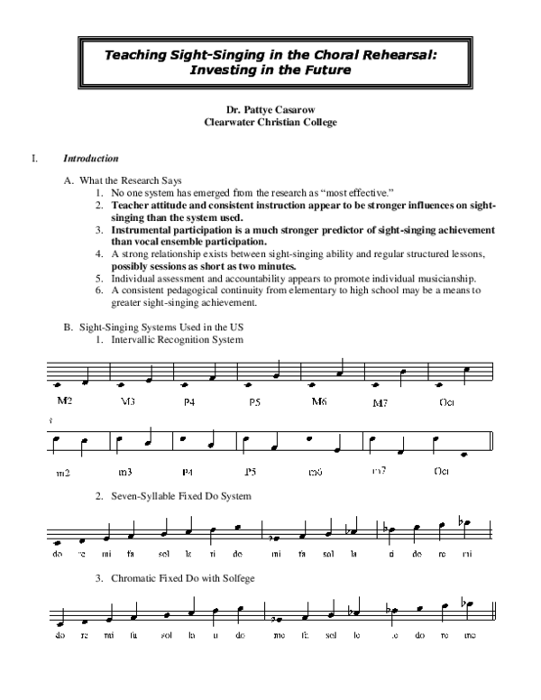 (PDF) Teaching Sight-Singing in the Choral Rehearsal: Investing in the ...