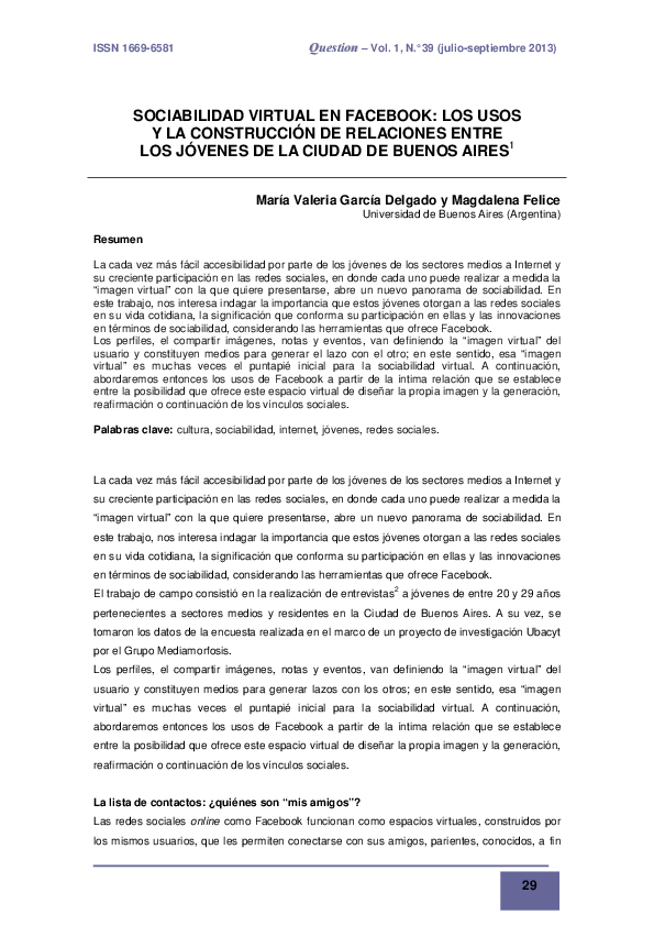 (PDF) Sociabilidad virtual en facebook: los usos y la construcción de ...