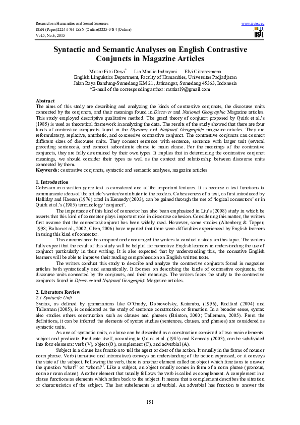 (PDF) Syntactic and Semantic Analyses on English Contrastive Conjuncts ...