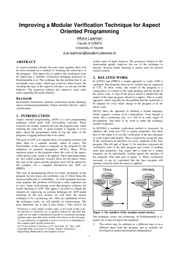 (PDF) Improving a Modular Verification Technique for Aspect Oriented Programming
