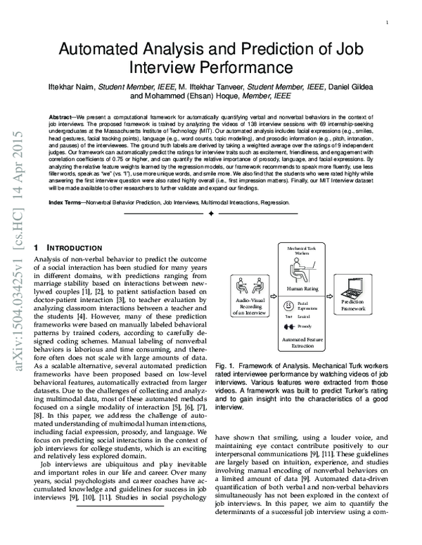 (PDF) Automated Analysis and Prediction of Job Interview Performance (PDF) Automated Analysis and Prediction of Job Interview Performance