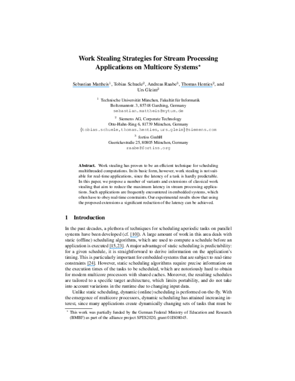 (PDF) Work Stealing Strategies for Parallel Stream Processing in Soft ...